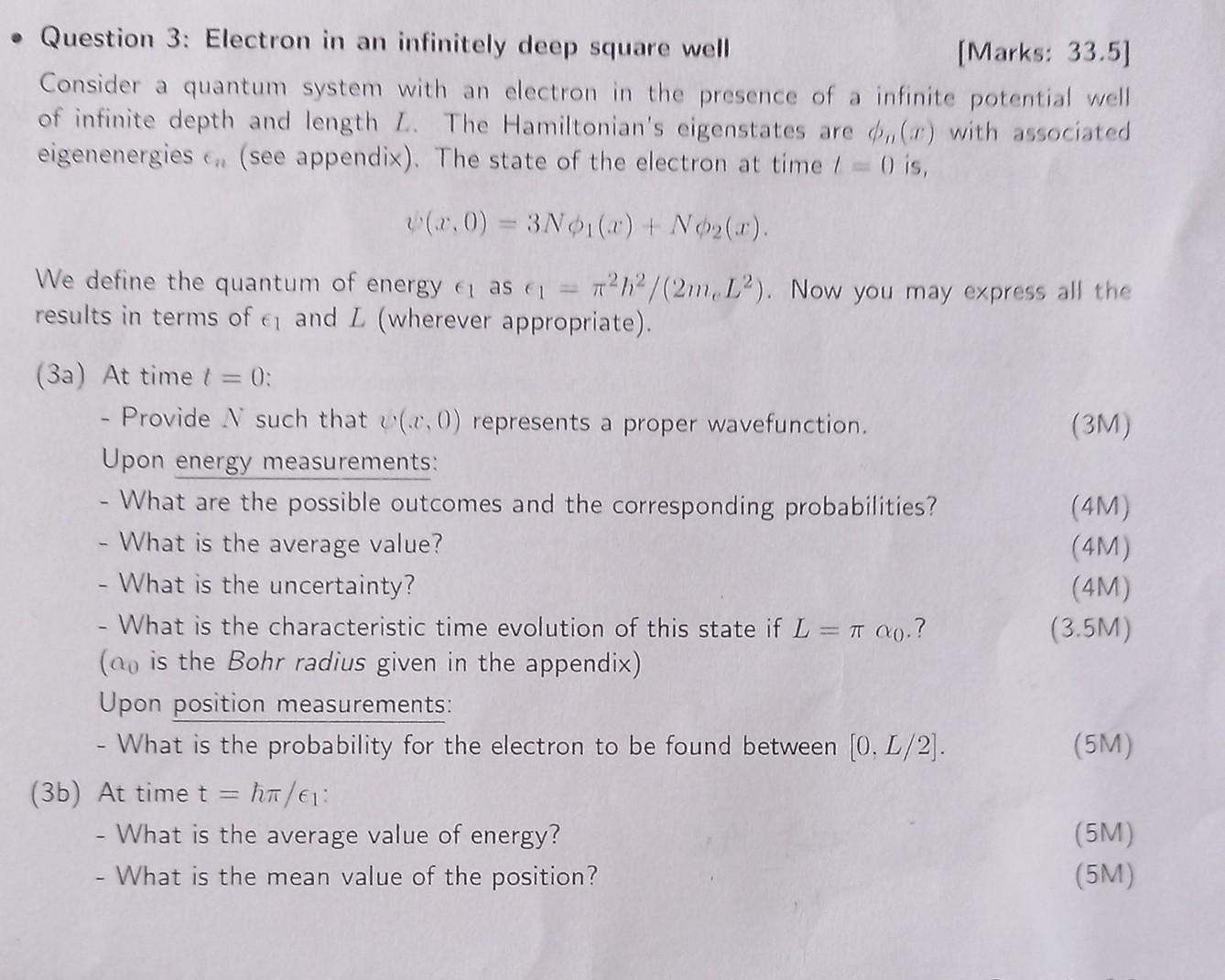 [solved] Question 3 Electron In An Infinitely Deep Sq