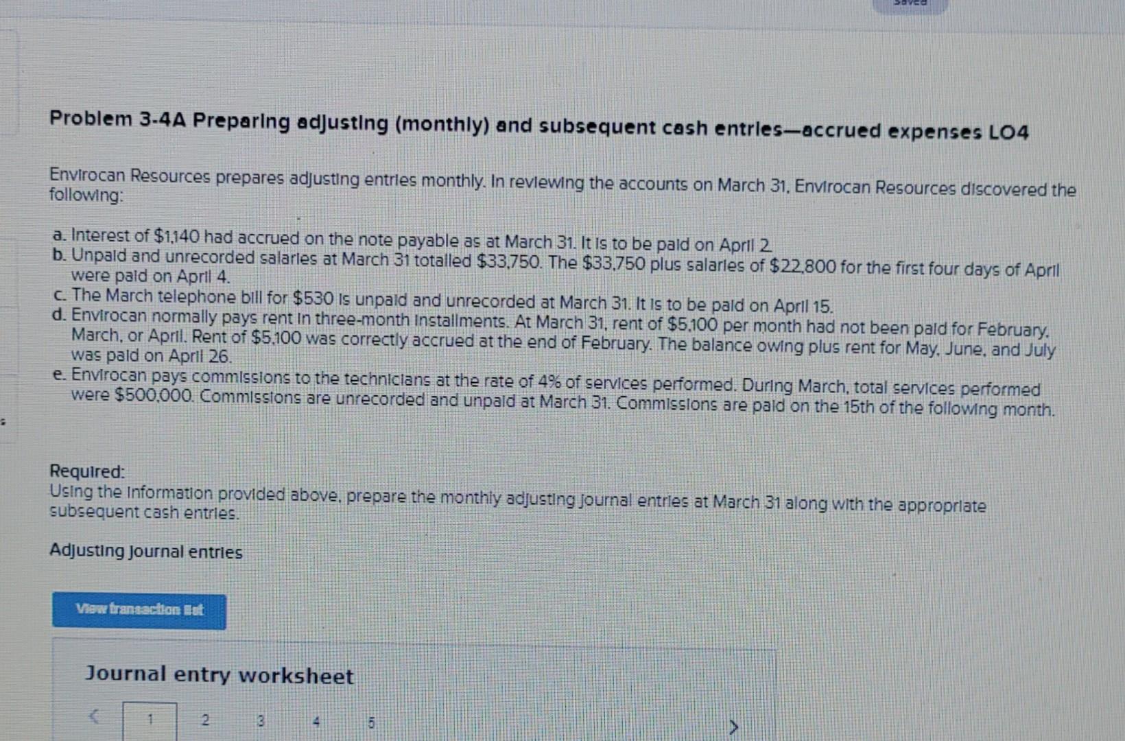 Solved Problem 3.4A Preparing adjusting (monthly) and | Chegg.com