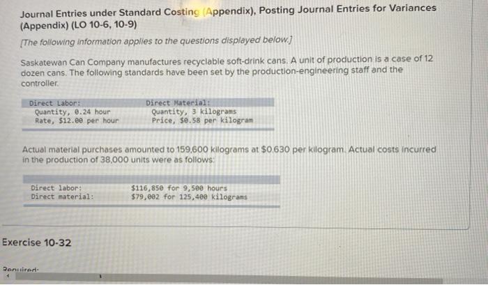 Solved Journal Entries under Standard Costing Appendix), | Chegg.com