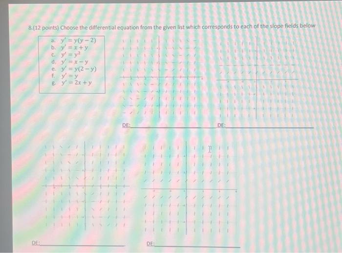 Solved 8.(12 points) Choose the differential equation from | Chegg.com