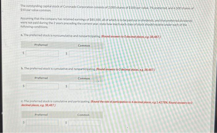 Solved The outstanding capital stock of Coronado Corporation | Chegg.com