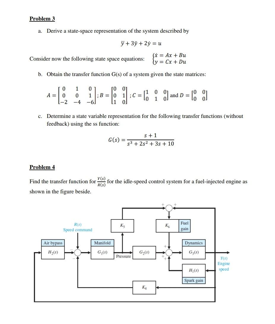 Solved Problem 3 a. Derive a state-space representation of | Chegg.com