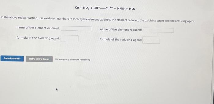 Solved Cu+NO3−+3H+ Cu2++HNO2+H2O In the above redox | Chegg.com