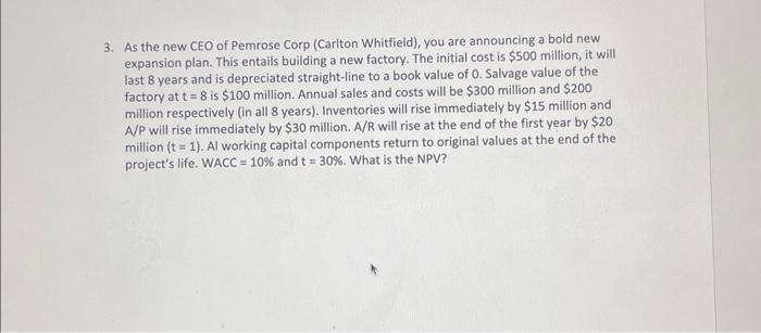 Solved 3. As the new CEO of Pemrose Corp (Carlton | Chegg.com