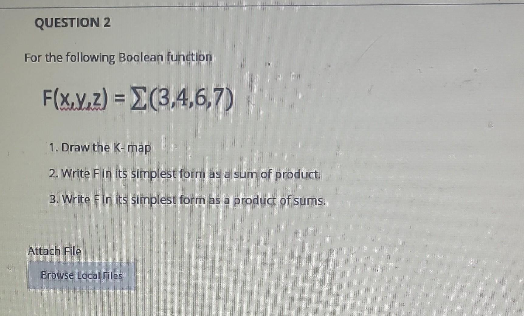 Solved For the following Boolean function | Chegg.com