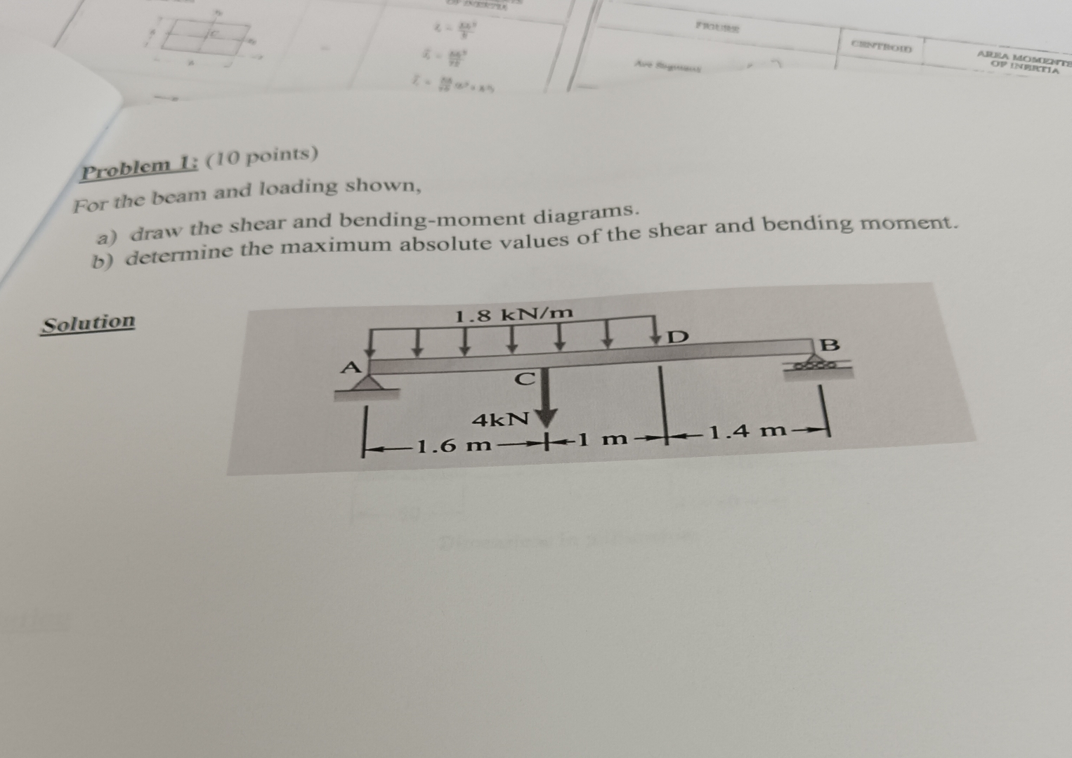 Solved Problem 1: (10 ﻿points)For the beam and loading | Chegg.com