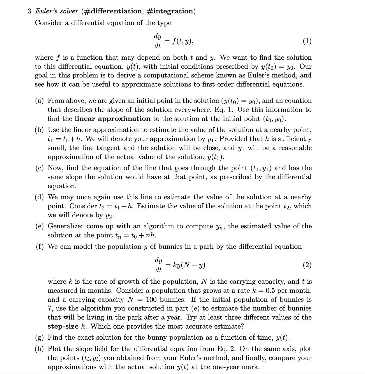 Solved 3 ﻿Euler's solver (#differentiation, | Chegg.com