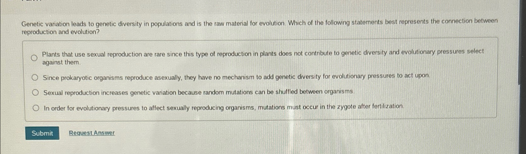 Solved Genetic variation leads to genetic diversity in | Chegg.com
