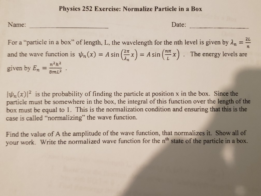 Solved Physics 252 Exercise: Normalize Particle in a Box | Chegg.com