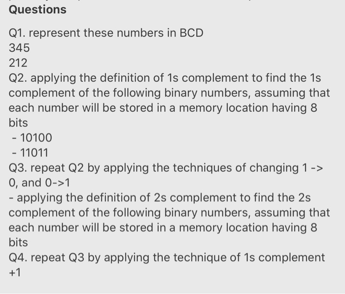 Solved Questions Q1. represent these numbers in BCD 345 212 | Chegg.com