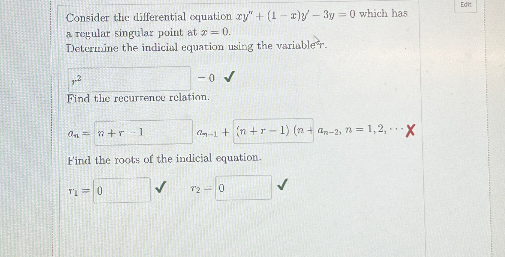 Solved Consider the differential equation xy''+(1-x)y'-3y=0 | Chegg.com
