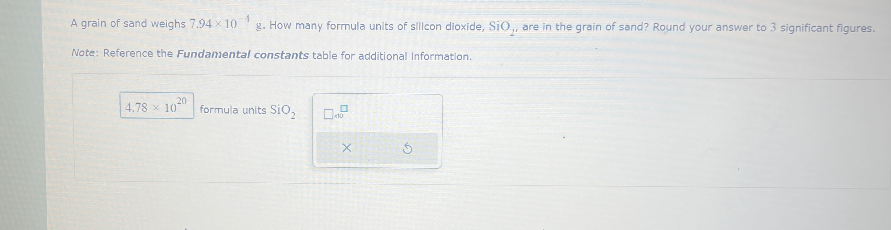 Solved A grain of sand weighs 7.94×10-4g. ﻿How many formula | Chegg.com