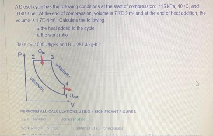 Solved A Diesel cycle has the following conditions at the | Chegg.com