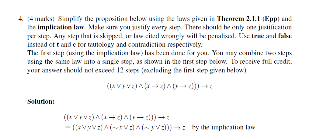 Solved (4 ﻿marks) ﻿Simplify the proposition below using the | Chegg.com