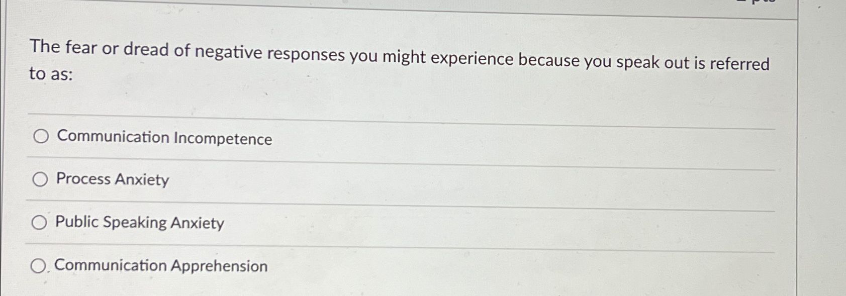 Solved The fear or dread of negative responses you might | Chegg.com