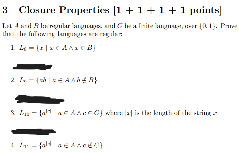 Solved 3 ﻿Closure Properties [ 1+1+1+1 ﻿points | Chegg.com
