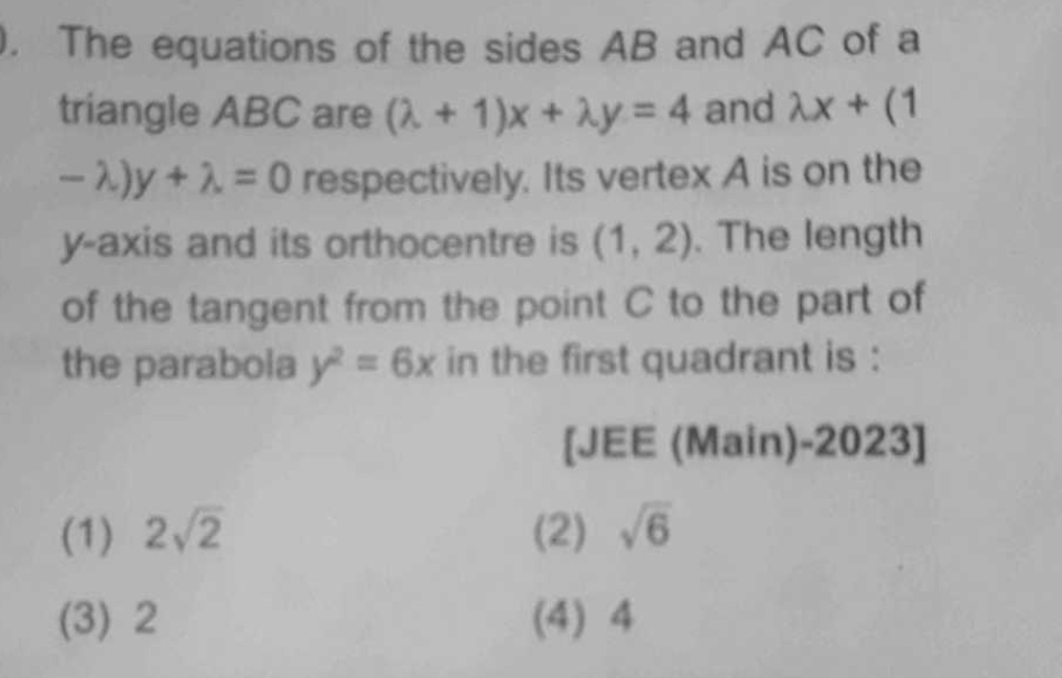 Solved The equations of the sides AB ﻿and AC ﻿of a triangle | Chegg.com