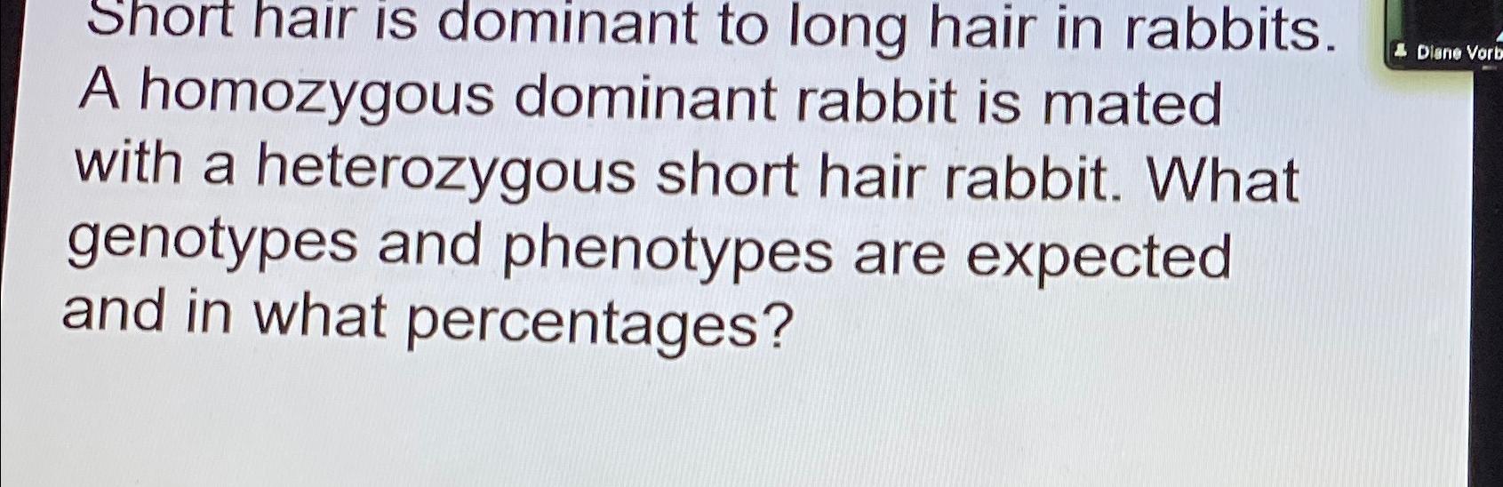 Solved Short hair is dominant to long hair in rabbits. A | Chegg.com