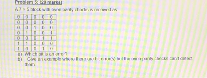 Solved A 7×5 block with even parity checks is recerved as a) | Chegg.com