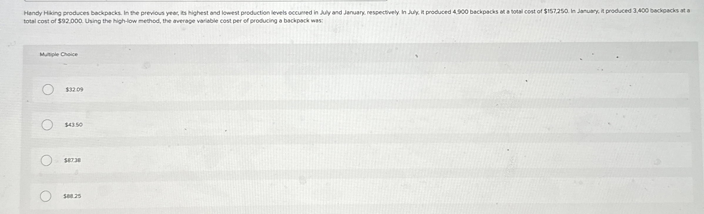 Solved total cost of $92,000. ﻿Using the high-low method, | Chegg.com