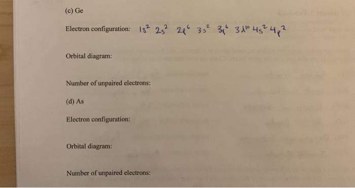 Solved (c) Ge Electron configuration: 152 25 24 33 34 | Chegg.com