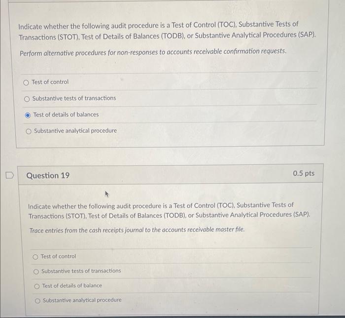 Solved Indicate whether the following audit procedure is a | Chegg.com