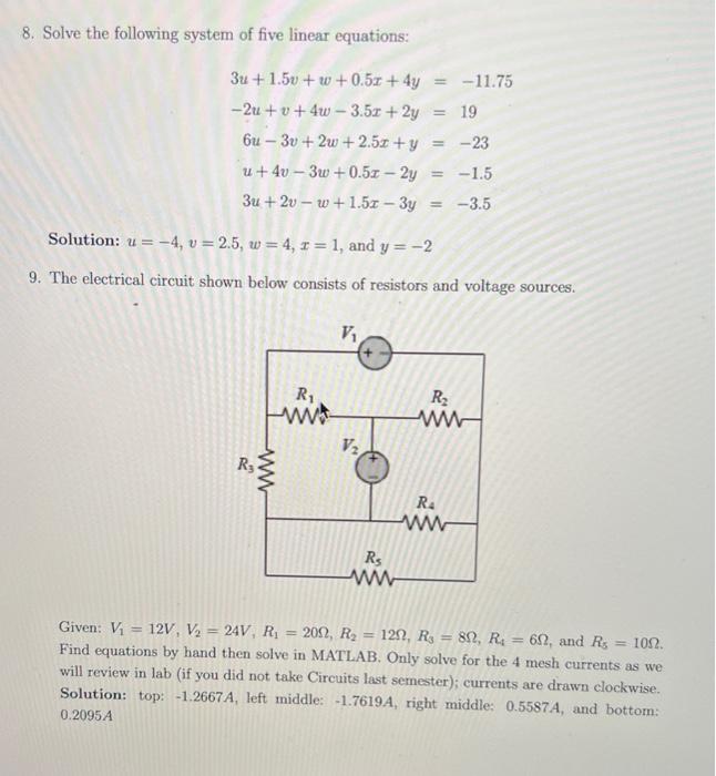 Solved 8. Solve the following system of five linear | Chegg.com