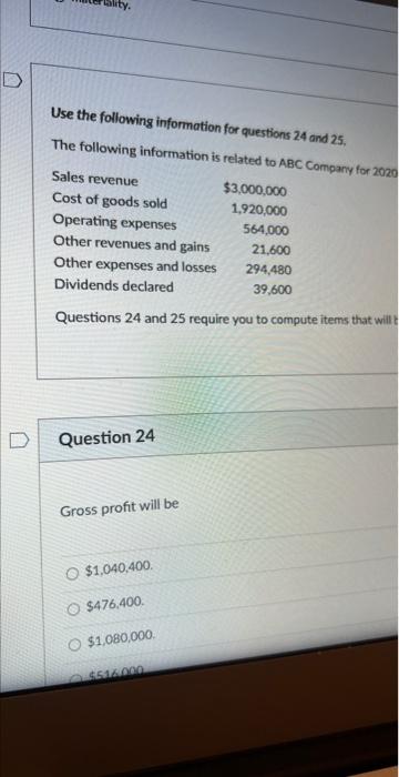 Solved Use the following information for questions 24 and 25 | Chegg.com