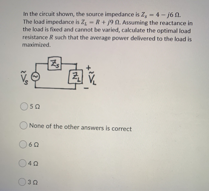 Solved In the circuit shown, the source impedance is Zs = 4 | Chegg.com