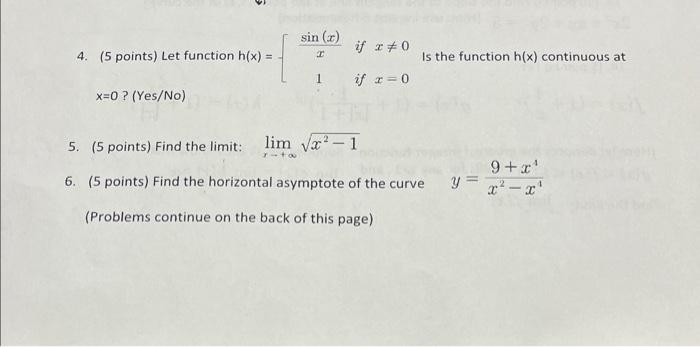 Solved 5 Points Let Function H X −[xsin X 1 If X 0 If