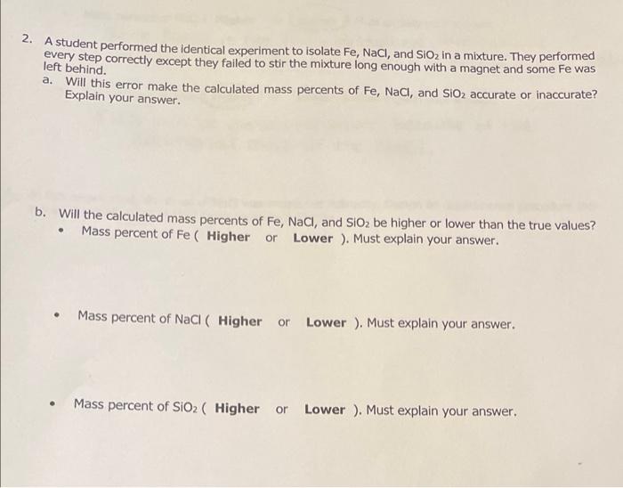 Solved 2. A student performed the identical experiment to | Chegg.com