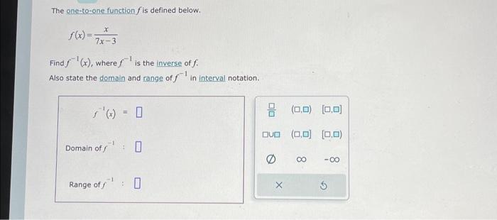 Solved The one-to-one function f is defined below. | Chegg.com