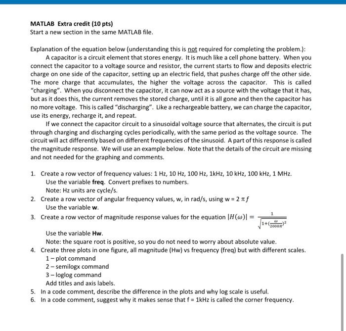 Solved MATLAB Extra credit (10 pts) Start a new section in | Chegg.com