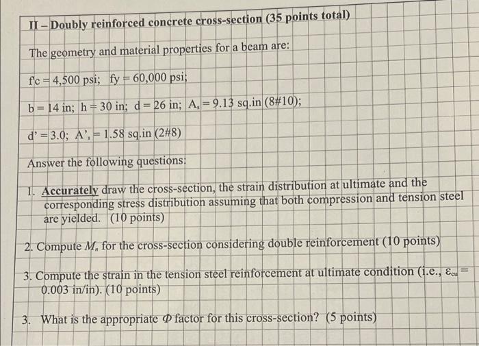Solved II - Doubly reinforced concrete cross-section (35 | Chegg.com