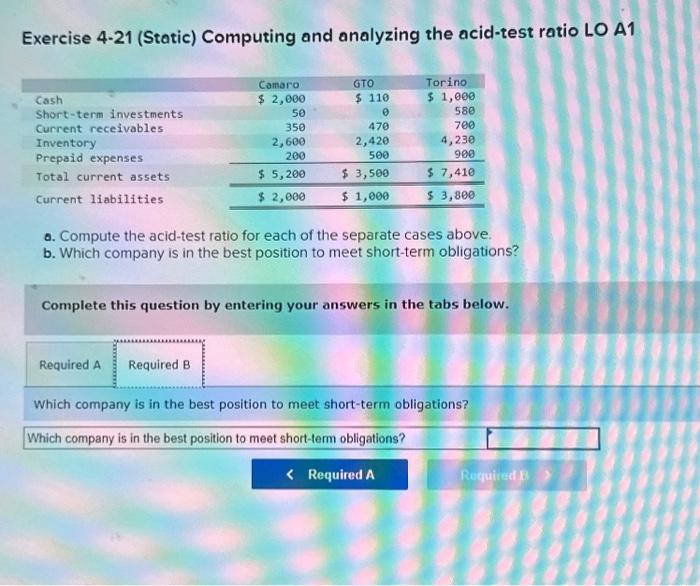 Solved Exercise 4-21 (Static) Computing and analyzing the | Chegg.com