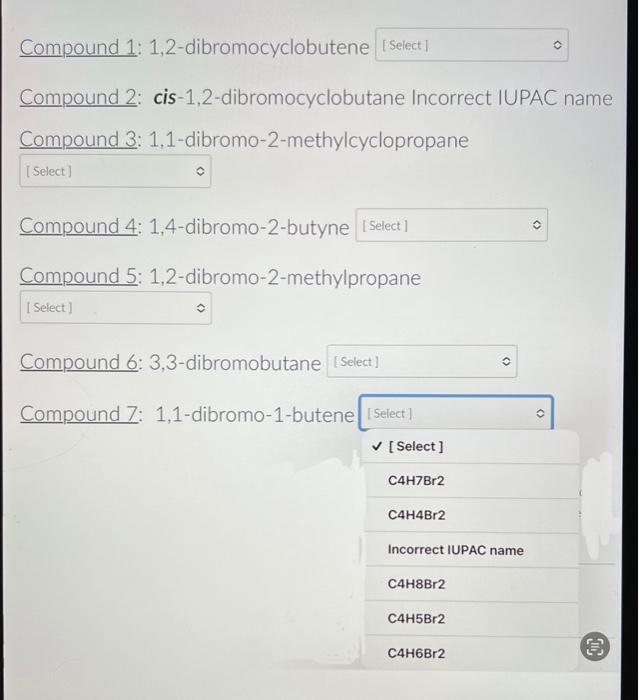 Solved Compound 1: 1,2-dibromocyclobutene Compound 2: | Chegg.com