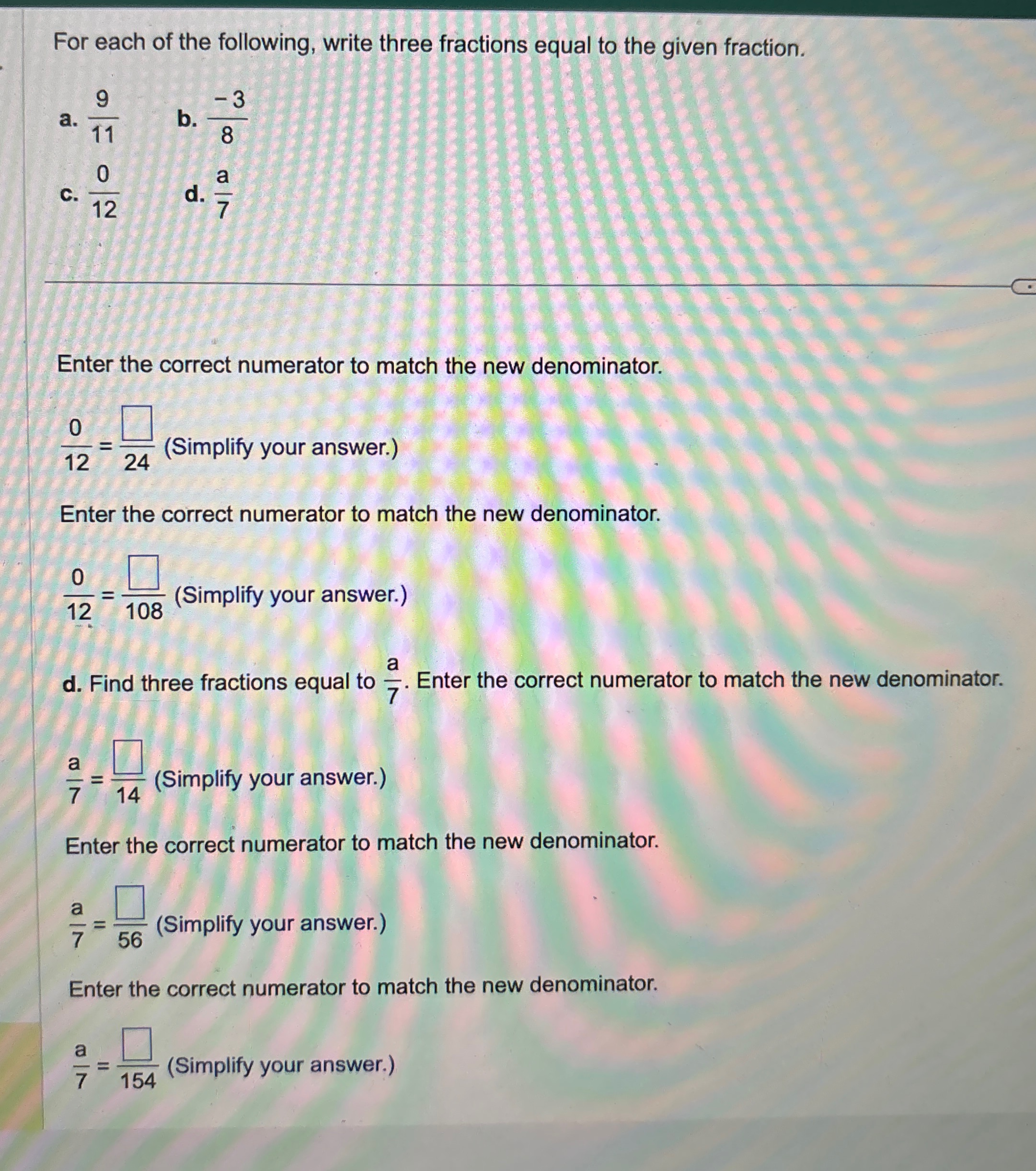 Solved For each of the following, write three fractions | Chegg.com