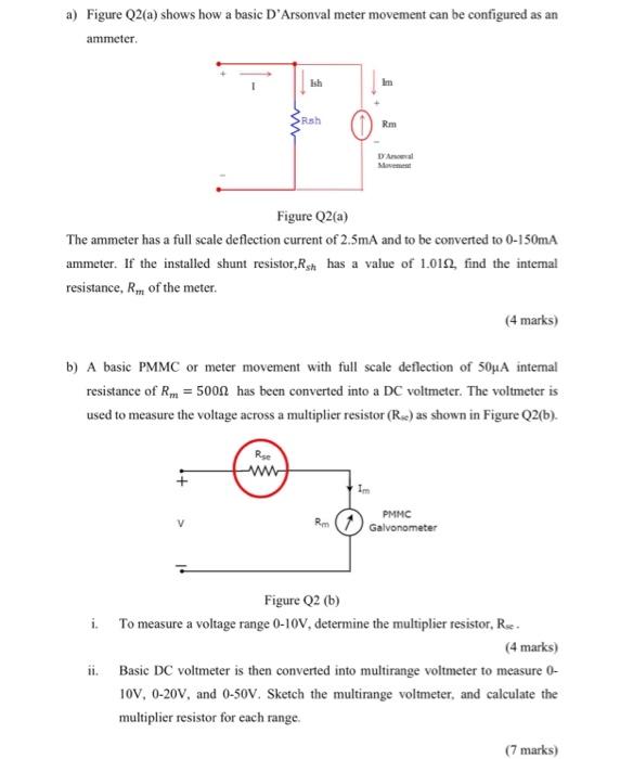 Solved a) Figure Q2(a) shows how a basic D'Arsonval meter | Chegg.com