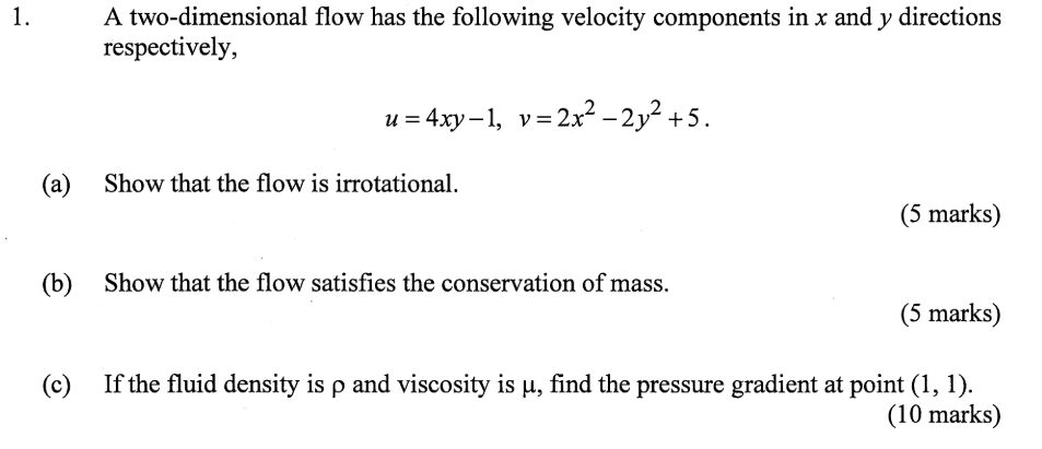 Solved A two-dimensional flow has the following velocity | Chegg.com