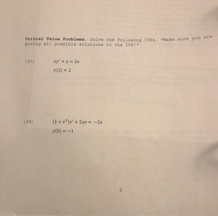 Solved Initial Value Problems Solve The Following Ivps