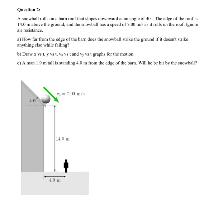 Solved Question 2: A snowball rolls on a barn roof that | Chegg.com