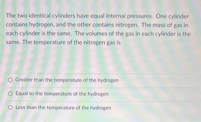 Solved The two identical cylinders have equal internal | Chegg.com