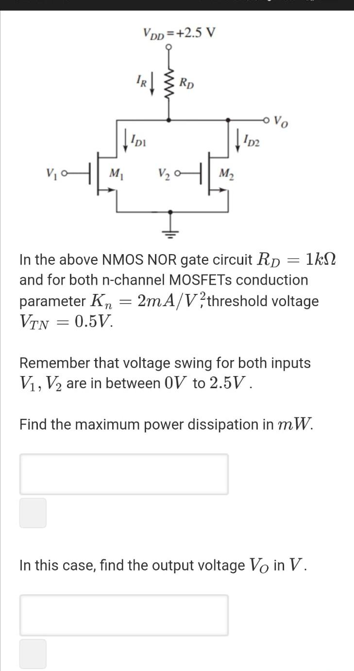 Solved In the above PMOS inverter circuit VDD=5 V and | Chegg.com