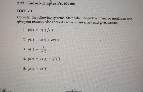 Solved 2.22 End-of-Chapter Problems EOCP 2.1 Consider the | Chegg.com
