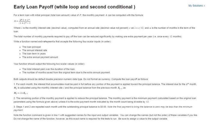 Solved Early Loan Payoff (while loop and second conditional | Chegg.com
