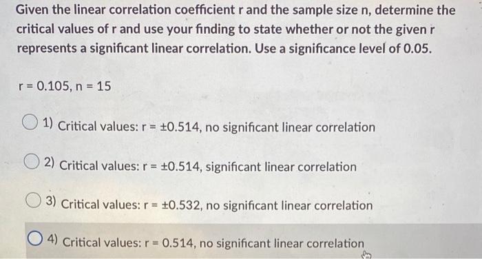 Solved Given the linear correlation coefficient r and the | Chegg.com