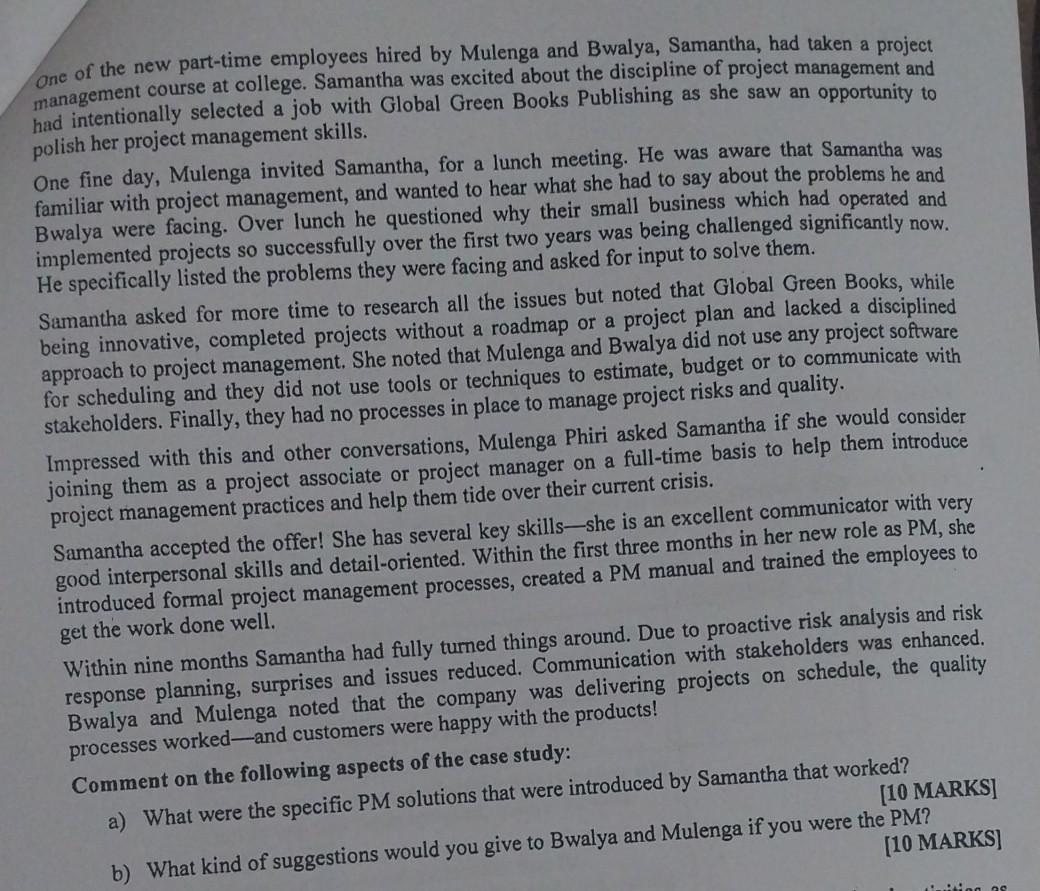 Solved Mini-Case Study: Project Management at Global Green | Chegg.com
