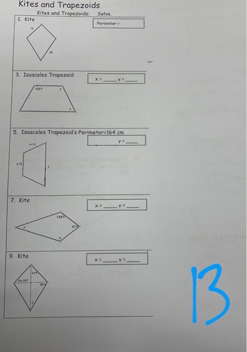 Solved Kites and Trapezoids Kites and Trapezoids: Solve. 1. | Chegg.com