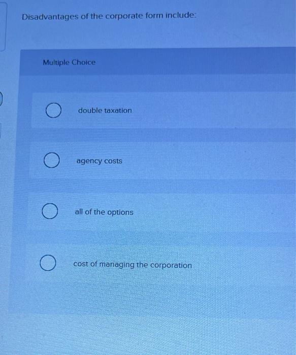 Solved Disadvantages of the corporate form include: Multiple | Chegg.com
