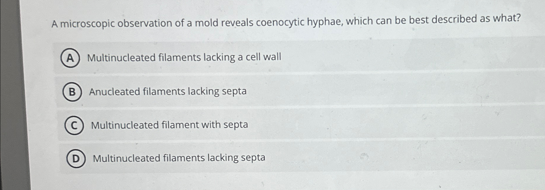 Solved A microscopic observation of a mold reveals | Chegg.com